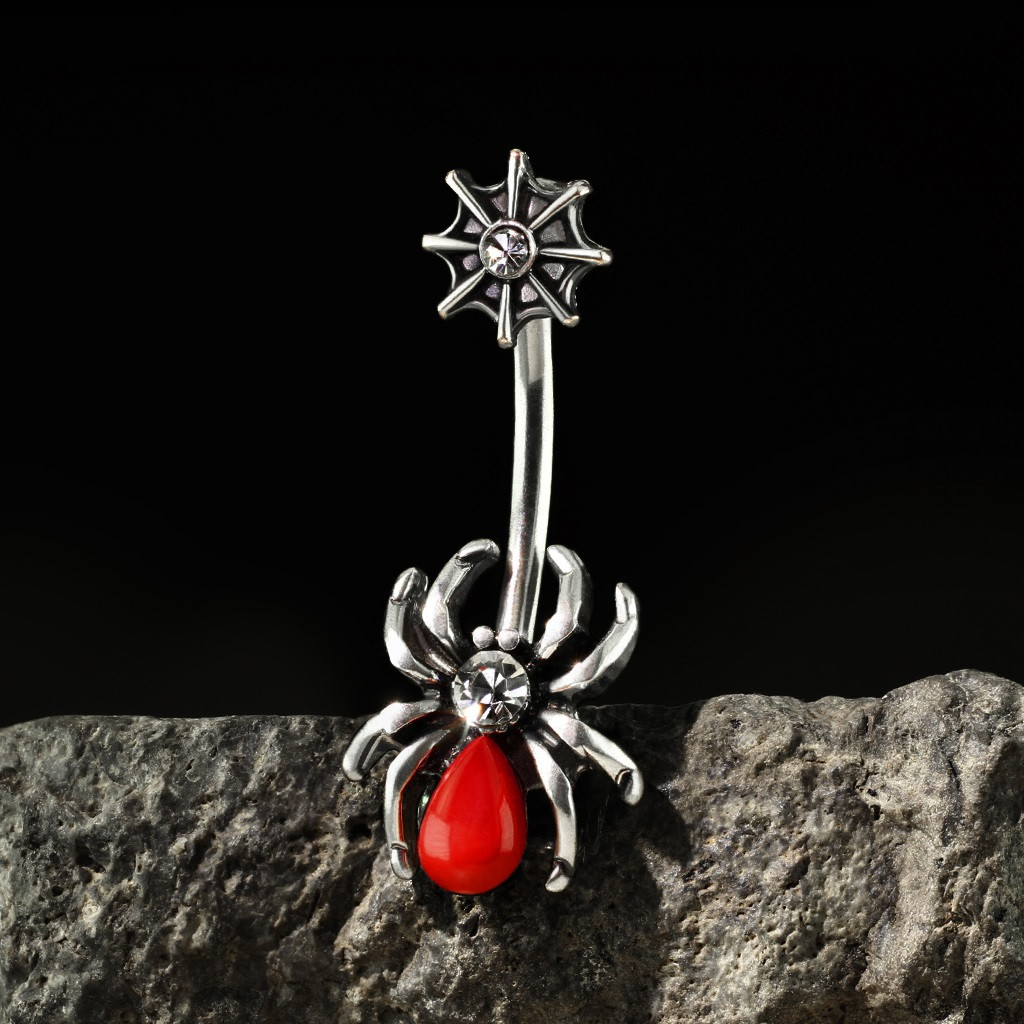 Red Spider Steel Belly Ring | BodyDazz.com