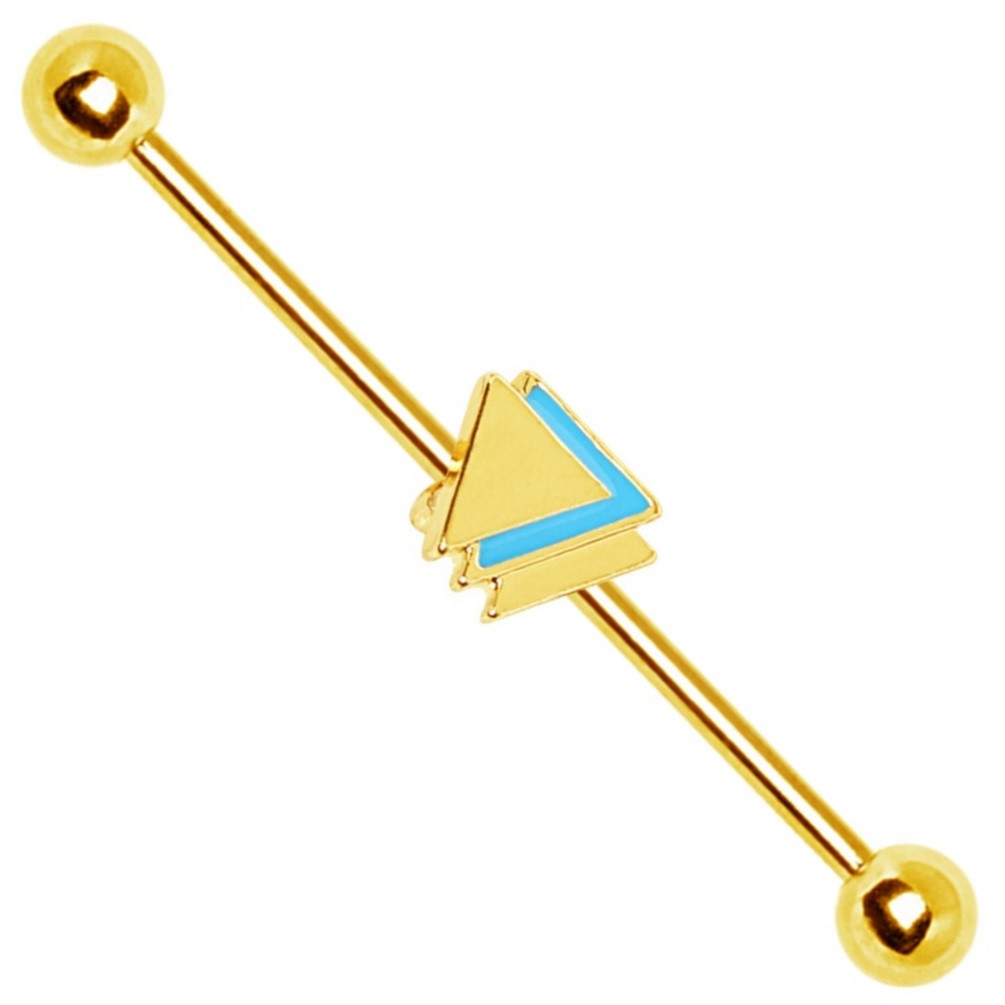 Triple Triangle Goldtone Industrial Bar 14G 1 & 1/2" | BodyDazz.com