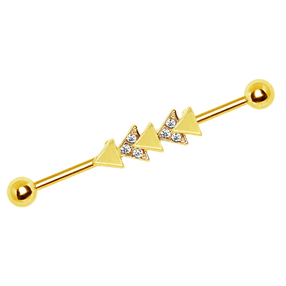 Five Triangle Design Goldtone Industrial Bar 14G | BodyDazz.com