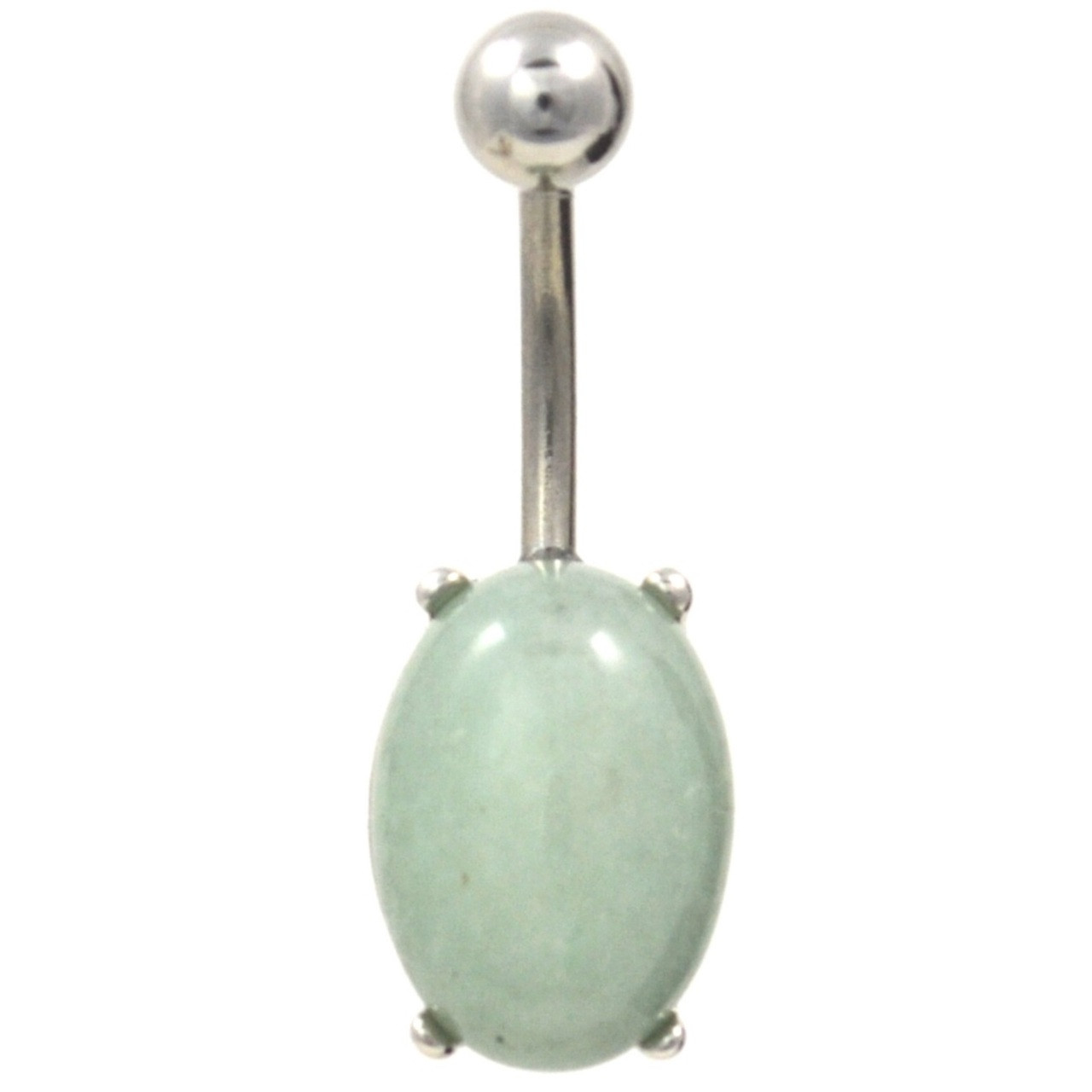 Light Green Oval Jade Stone Belly Ring | BodyDazz.com