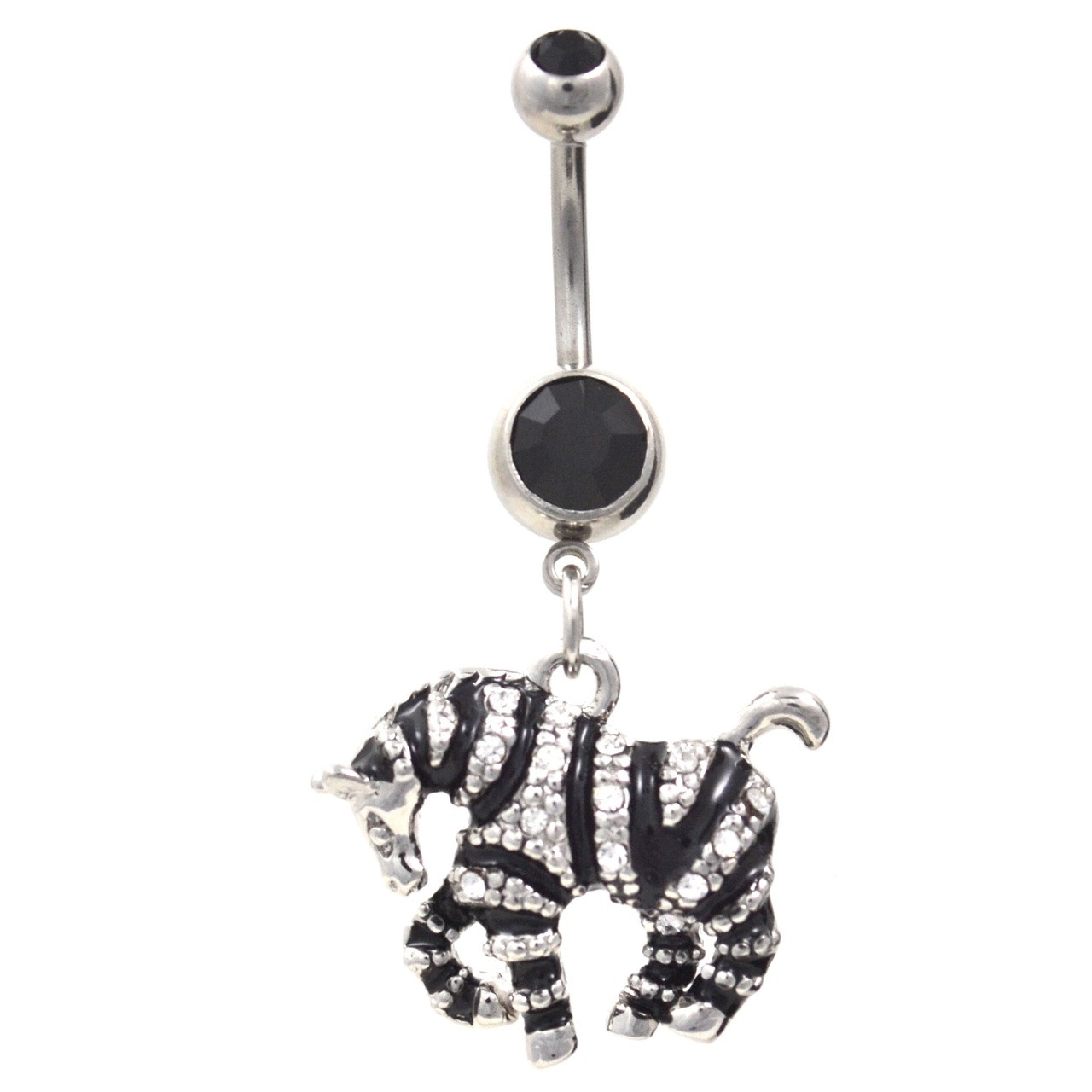 Gem Paved Dangling Striped Zebra Belly Ring | BodyDazz.com