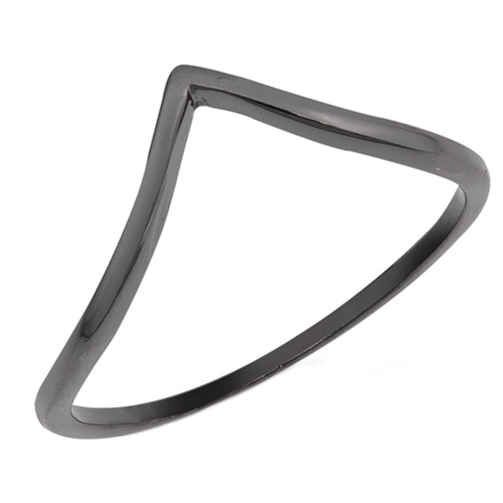 Chevron V Shape Black 925 Sterling Silver Ring | BodyDazz.com