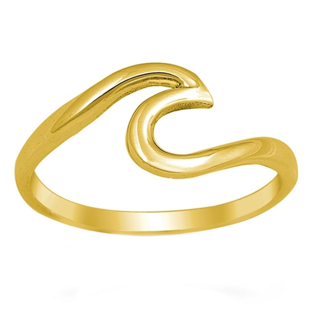 Wave Design Gold 925 Sterling Silver Ring | BodyDazz.com