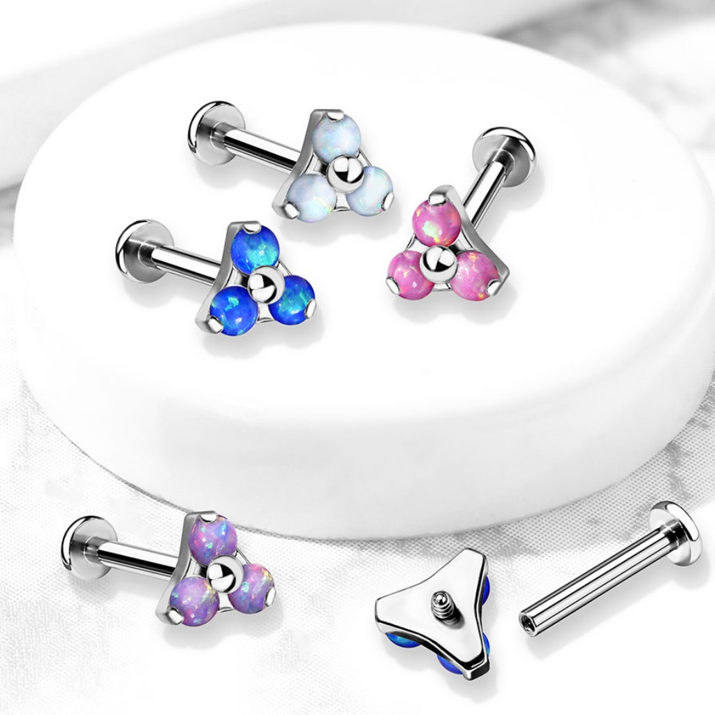 Triple Opal Triangle Steel Labret Monroe Stud 16G | BodyDazz.com
