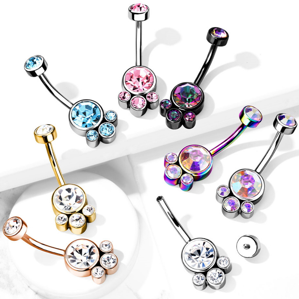 Crystal Cluster Surgical Steel Belly Ring | BodyDazz.com