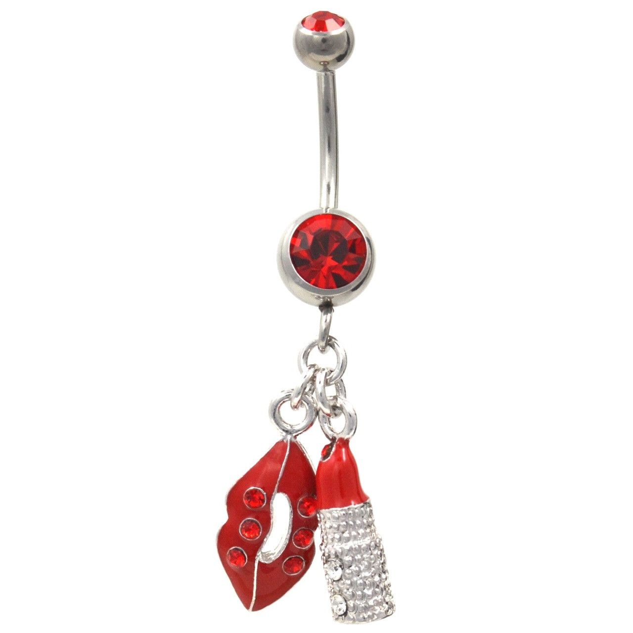 Red Puckered Lips & Lipstick Dangle Belly Ring | BodyDazz.com