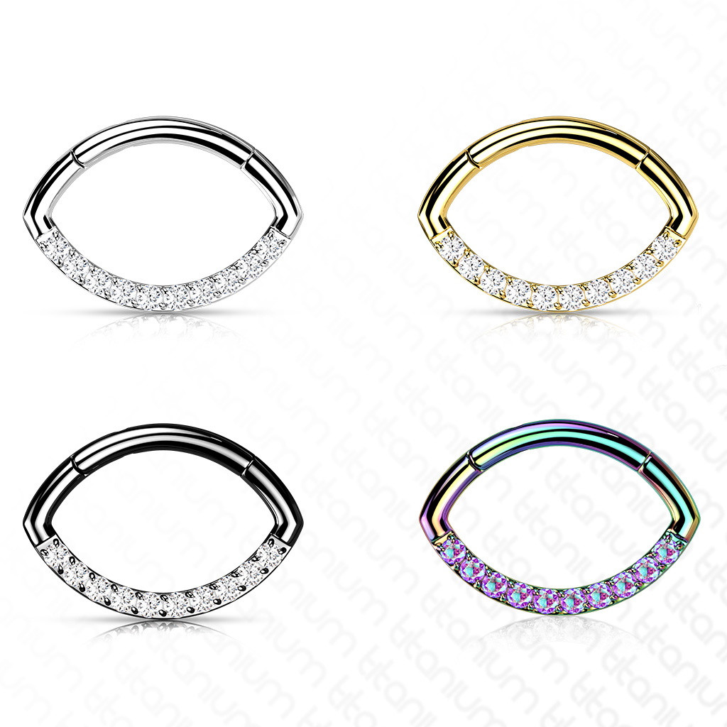 CZ Lined Oval Titanium Hinged Segment Ring 16G | BodyDazz.com