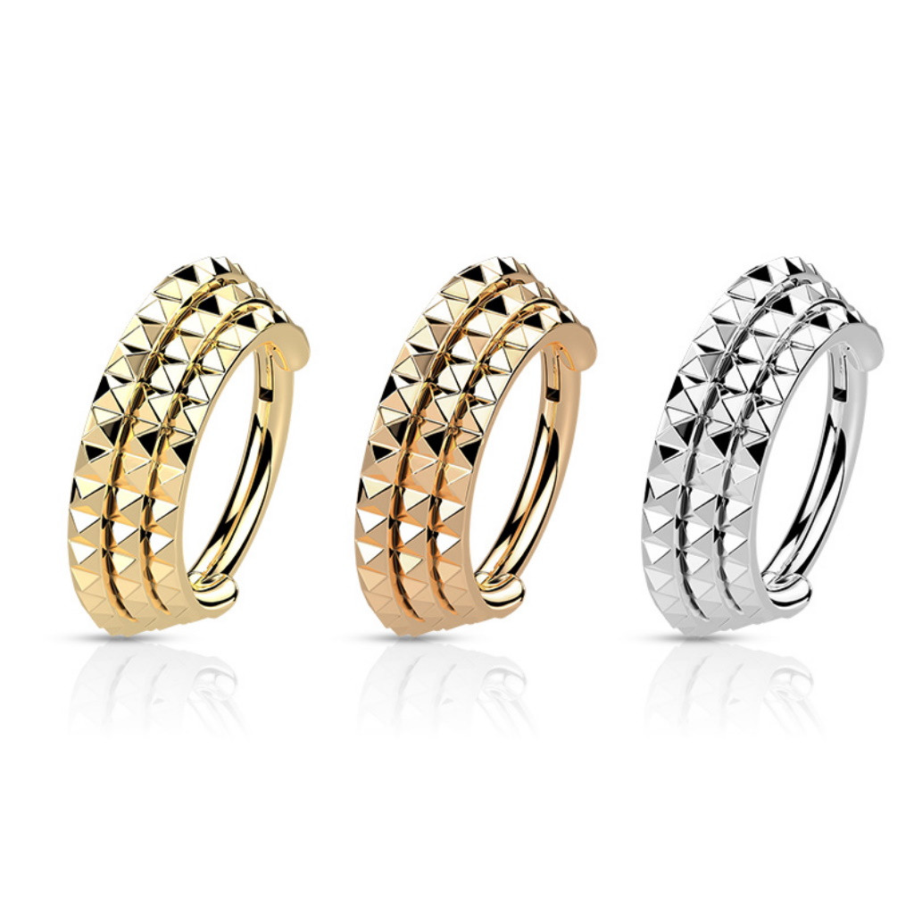 Triple Lined Pyramid Cut Hinged Segment Ring 16G | BodyDazz.com