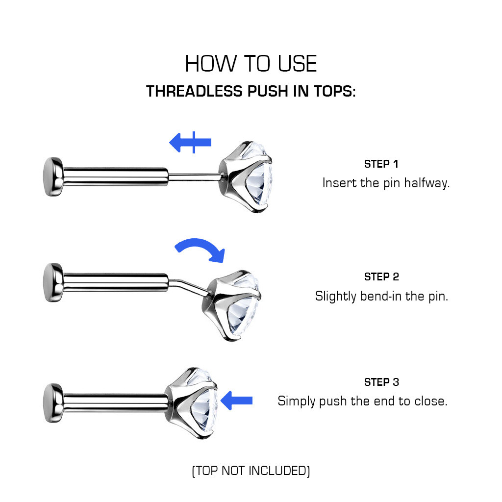 20G-16G Threadless Push-in PVD Titanium Post for Labret, Nose, Lip ...