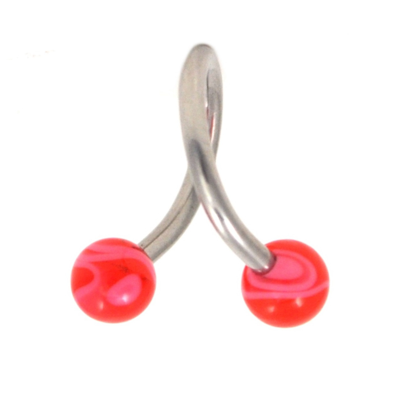 Red & White Marble Balls Twist Barbell Ring 14G 7/16" | BodyDazz.com