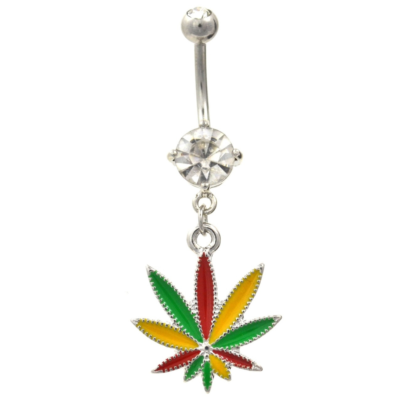 Rasta Colored Marijuana Pot Leaf Dangle Belly Ring | BodyDazz.com