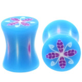 Pink Floral Design Logo Acrylic Saddle Plugs (8g-00g) | BodyDazz.com