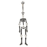 Black Dangling Skeleton Bones Steel Belly Ring | BodyDazz.com