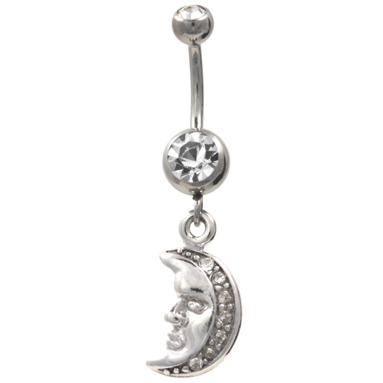 Crescent Moon Face Steel Belly Ring | BodyDazz.com