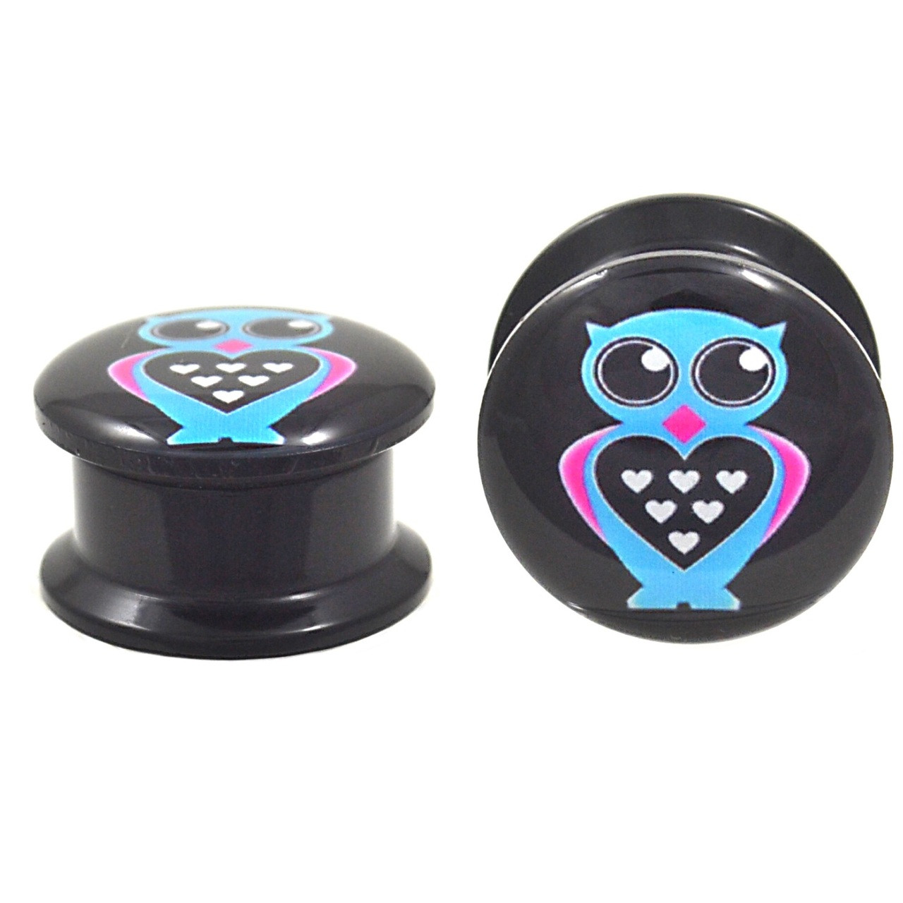 The Wise Black CZ Eyed Owl Screw Fit Plugs (8mm-20mm) | BodyDazz.com