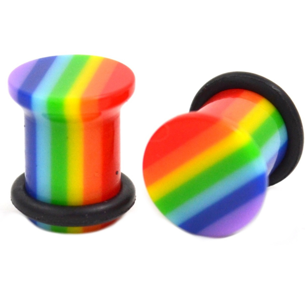 Rainbow Flag Striped Single Flared Ear Plugs (8g-7/8") | BodyDazz.com