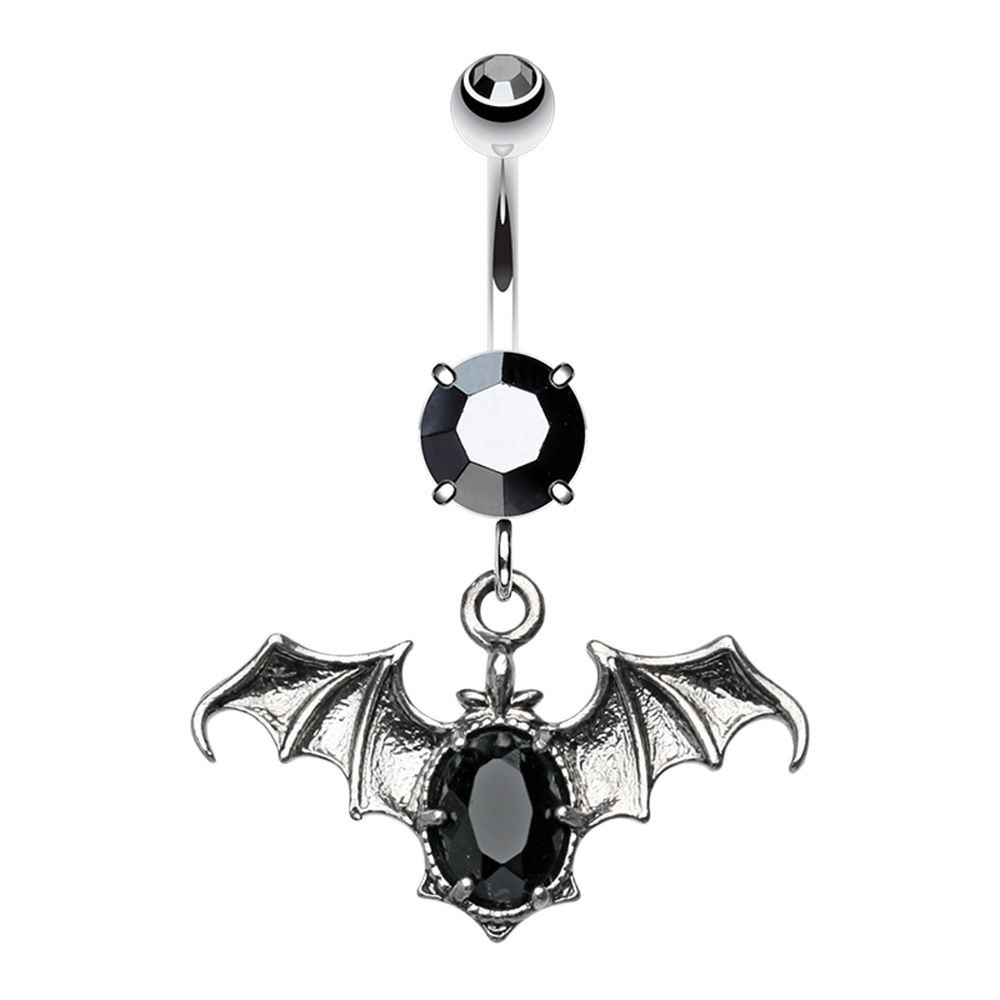 Black Gems Vampire Bat Dangle Belly Ring | BodyDazz.com