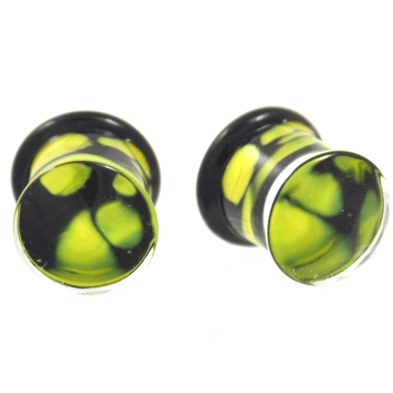 Green Oil Slick Pyrex Glass Plugs (12g-7/8") | BodyDazz.com