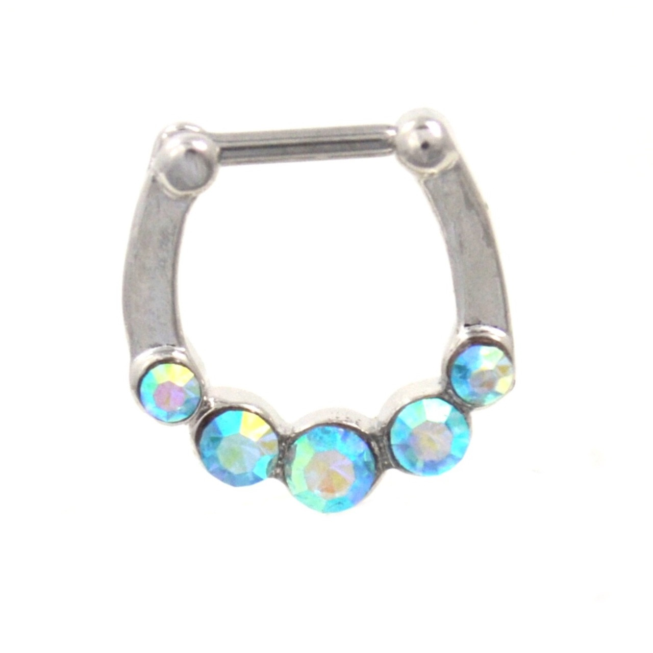 Steel Septum Clicker w/5 Aqua Aurora CZ's 16G 9mm | BodyDazz.com