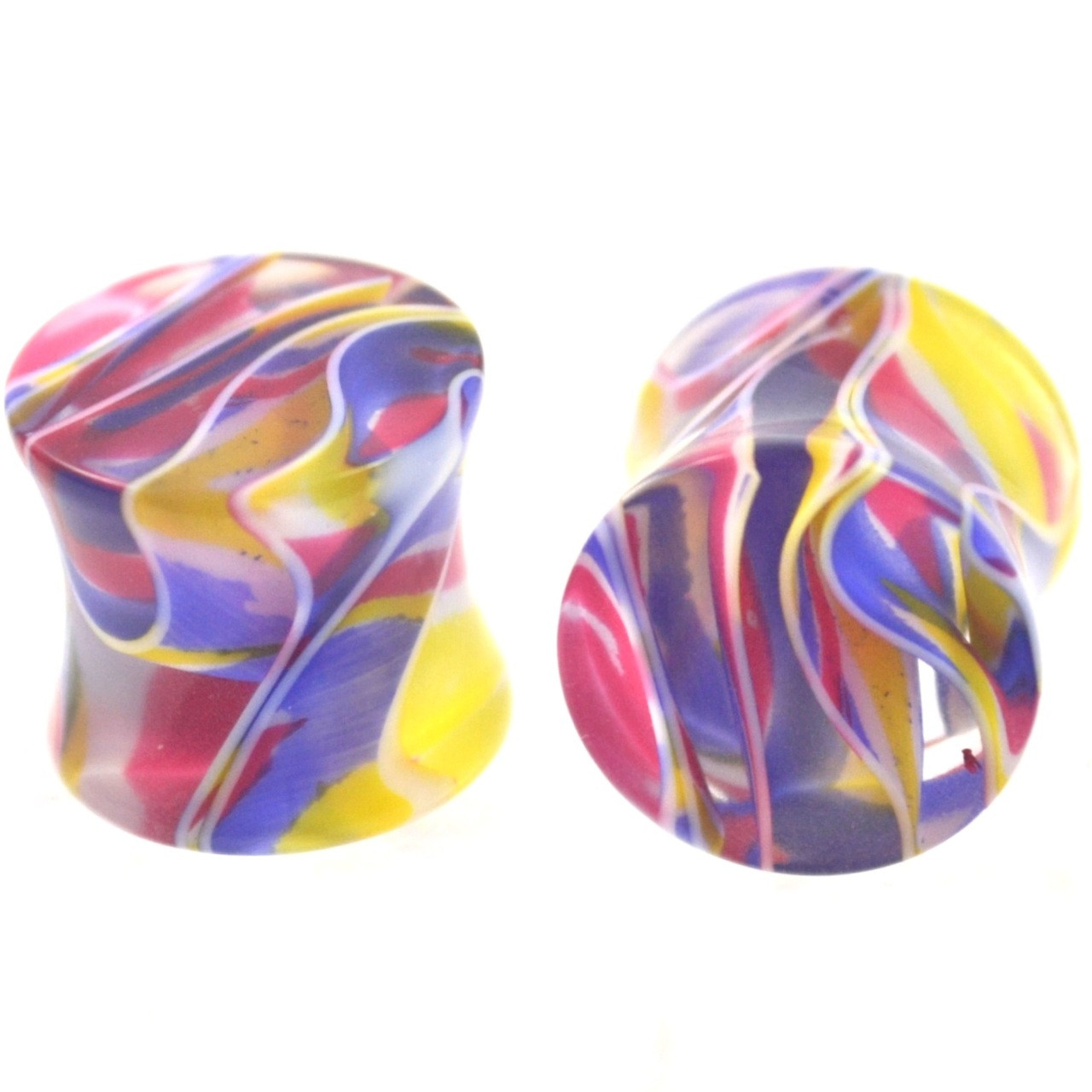 Blue/Yellow/Red Crazy Swirl Ear Plugs (8g-5/8") | BodyDazz.com