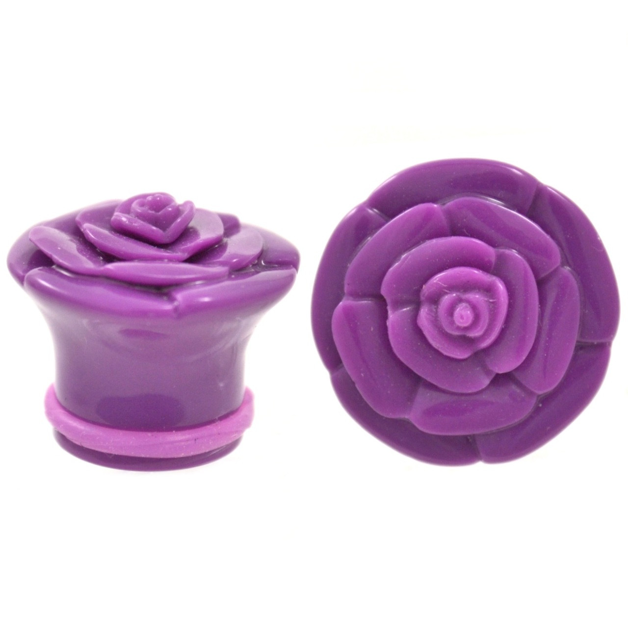 Purple Rosebud Single Flared Acrylic Plugs (6g-1") | BodyDazz.com