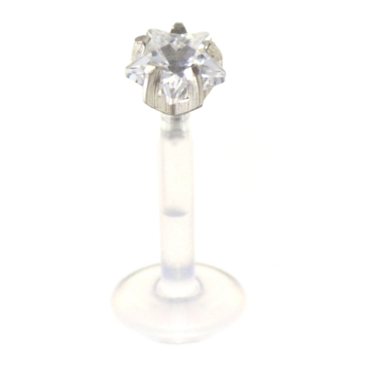 Clear Heart Shaped CZ Labret Monroe PTFE Bar 16G | BodyDazz.com