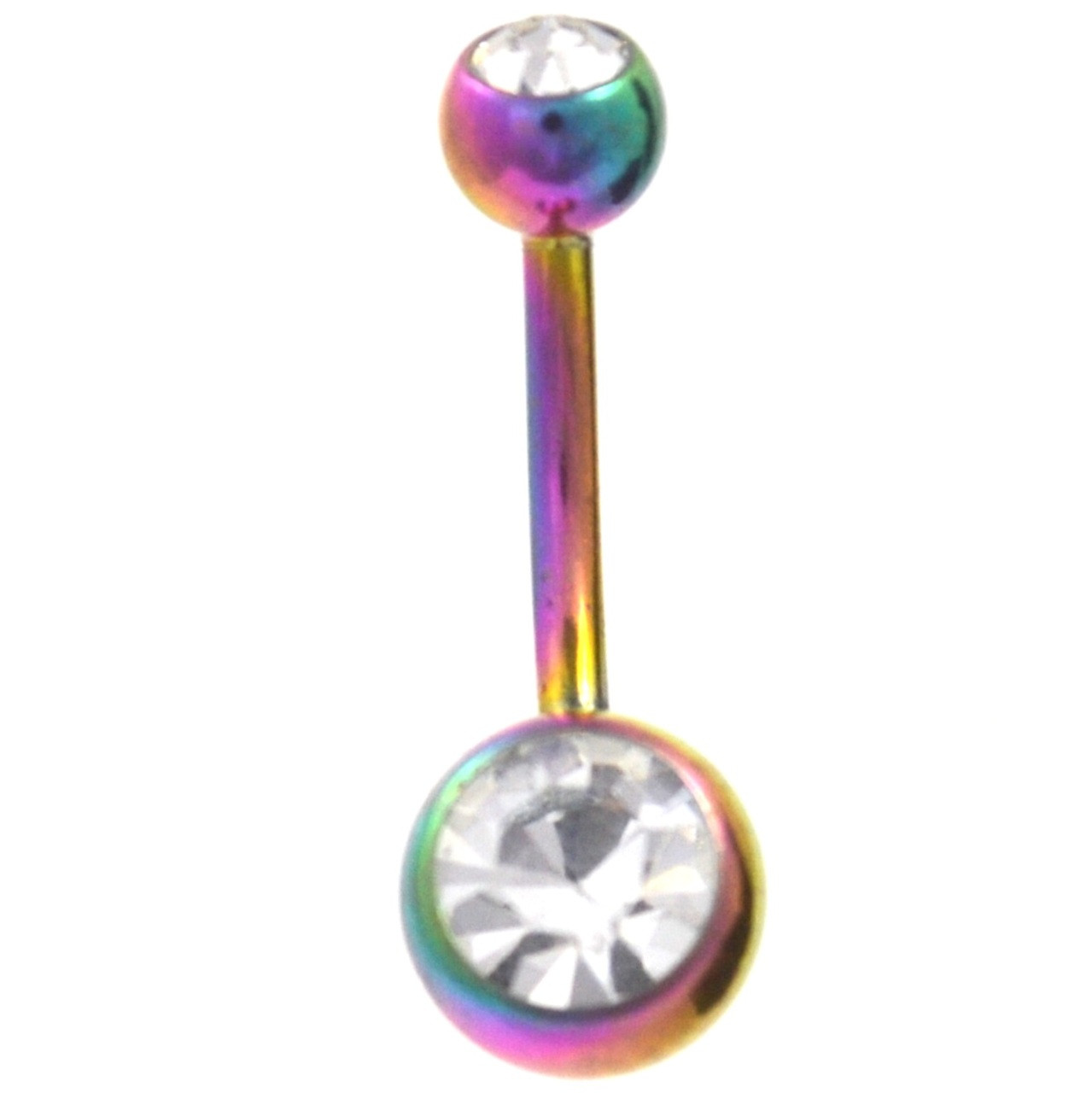 Rainbow Titanium Double Gem Ball Belly Ring | BodyDazz.com