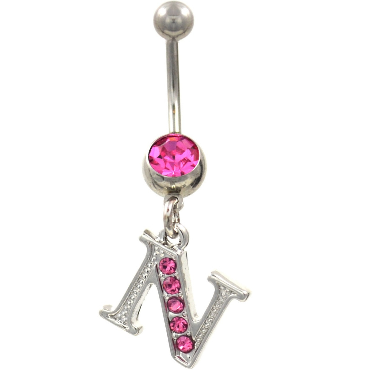 Initial Letter "T" Gemmed Gold Belly Button Ring | BodyDazz.com