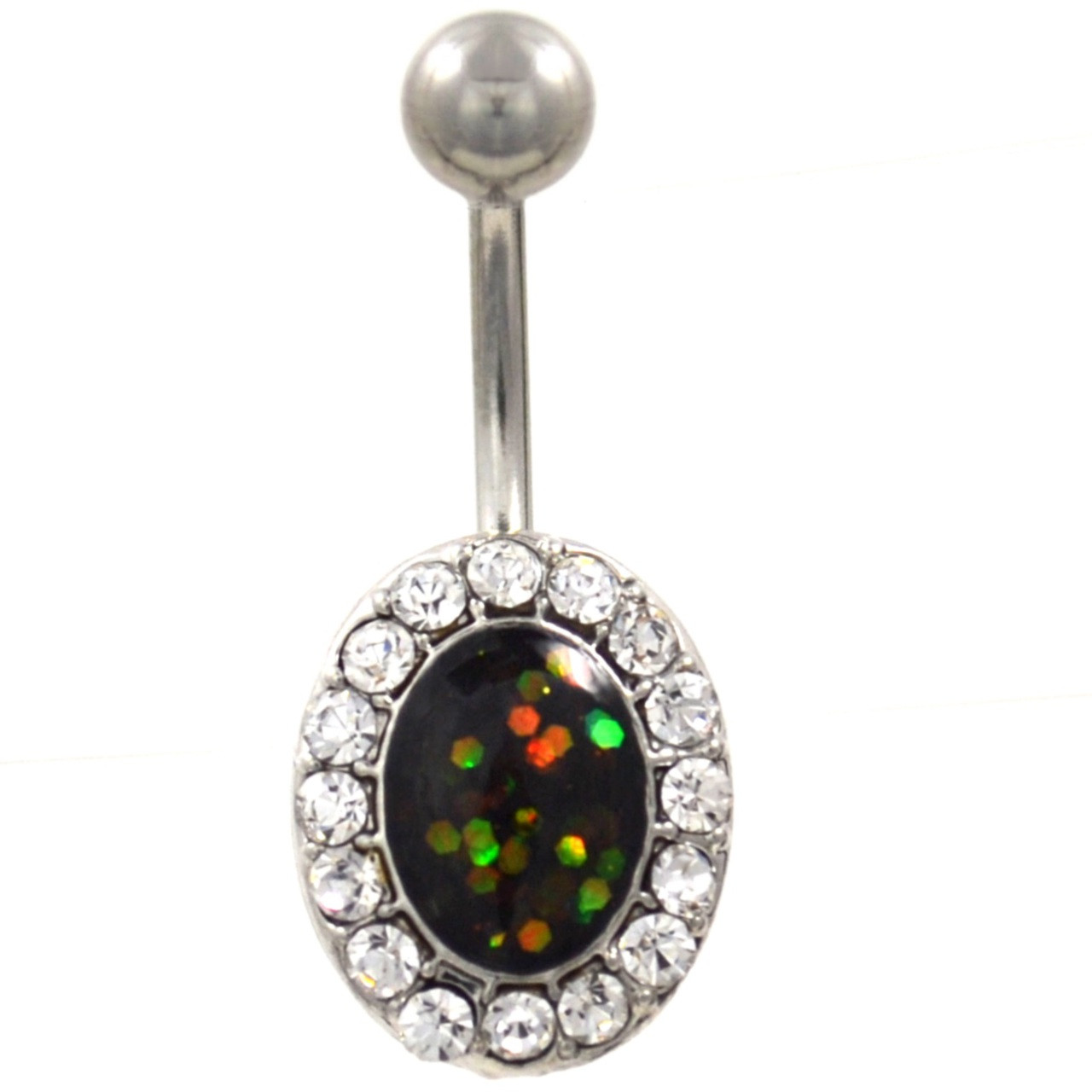 Opalescent Oval Blue/Green Belly Button Ring | BodyDazz.com