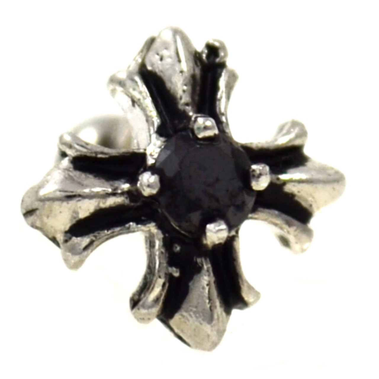 Black Gem Iron Cross Cartilage Earring 16g 1/4" | BodyDazz.com