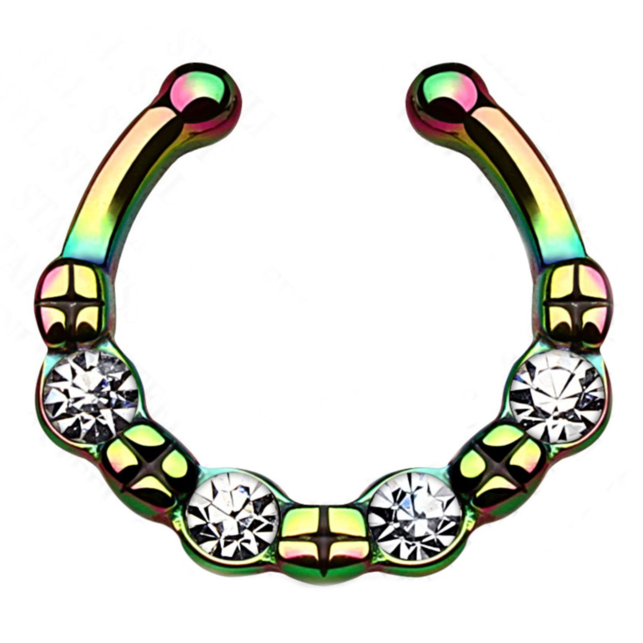 4 Crystal Rainbow Fake Septum Ring 100% Steel | BodyDazz.com