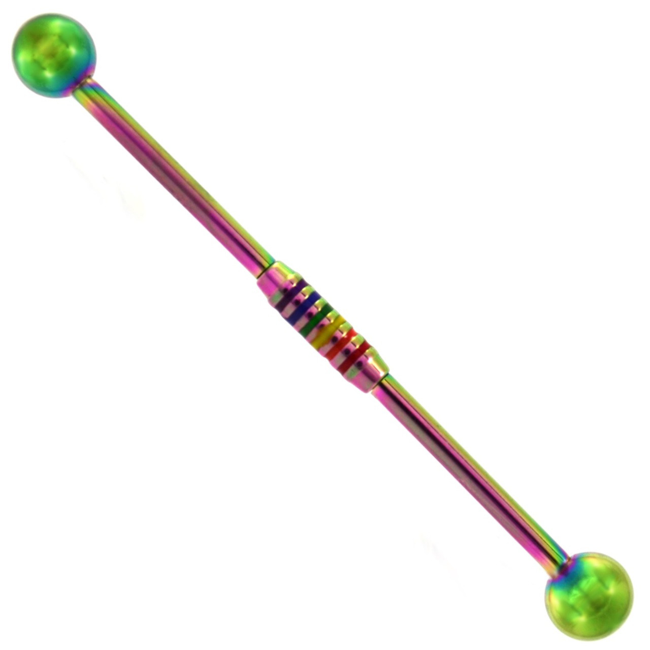 Rainbow Striped Middle IP Steel Industrial Bar 14g | BodyDazz.com