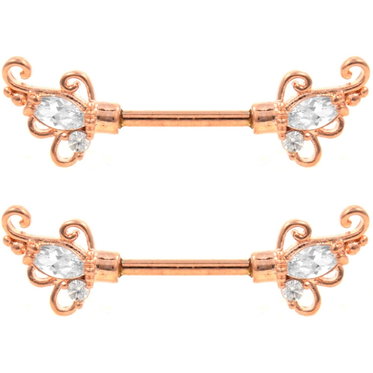 PAIR - Ornate Filigree Rose Gold-Tone Nipple Barbells | BodyDazz