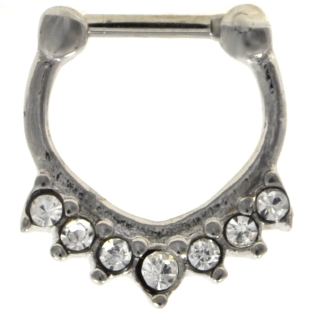 V Shape Steel Clear Crystal Septum Clicker | BodyDazz.com