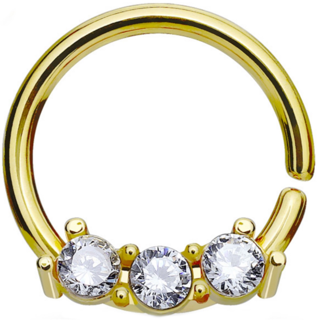Petite Triple CZ Gold-Tone Septum Cartilage Hoop 18G | BodyDazz.com