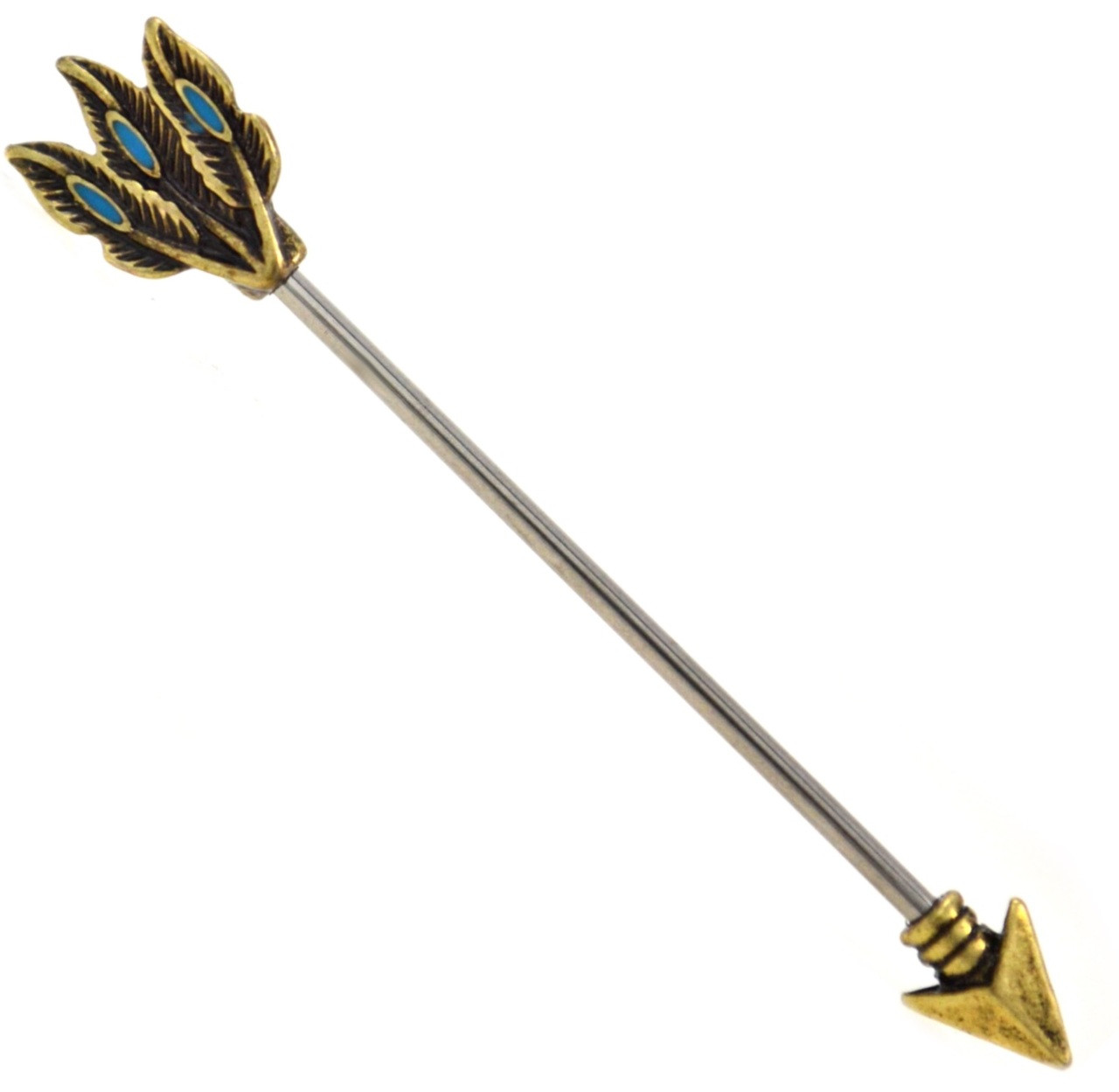 Tribal Arrow & Feather Steel Industrial Bar 14G | BodyDazz.com