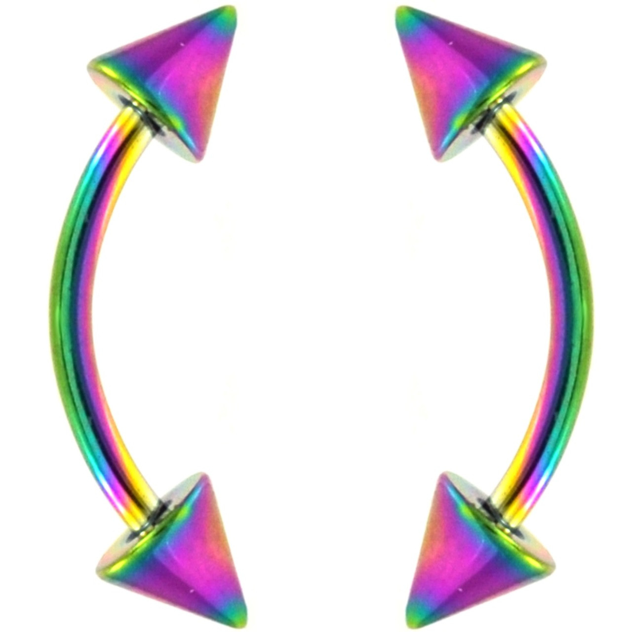 PAIR- Double Spike Black Titanium IP Curved Barbells | BodyDazz.com