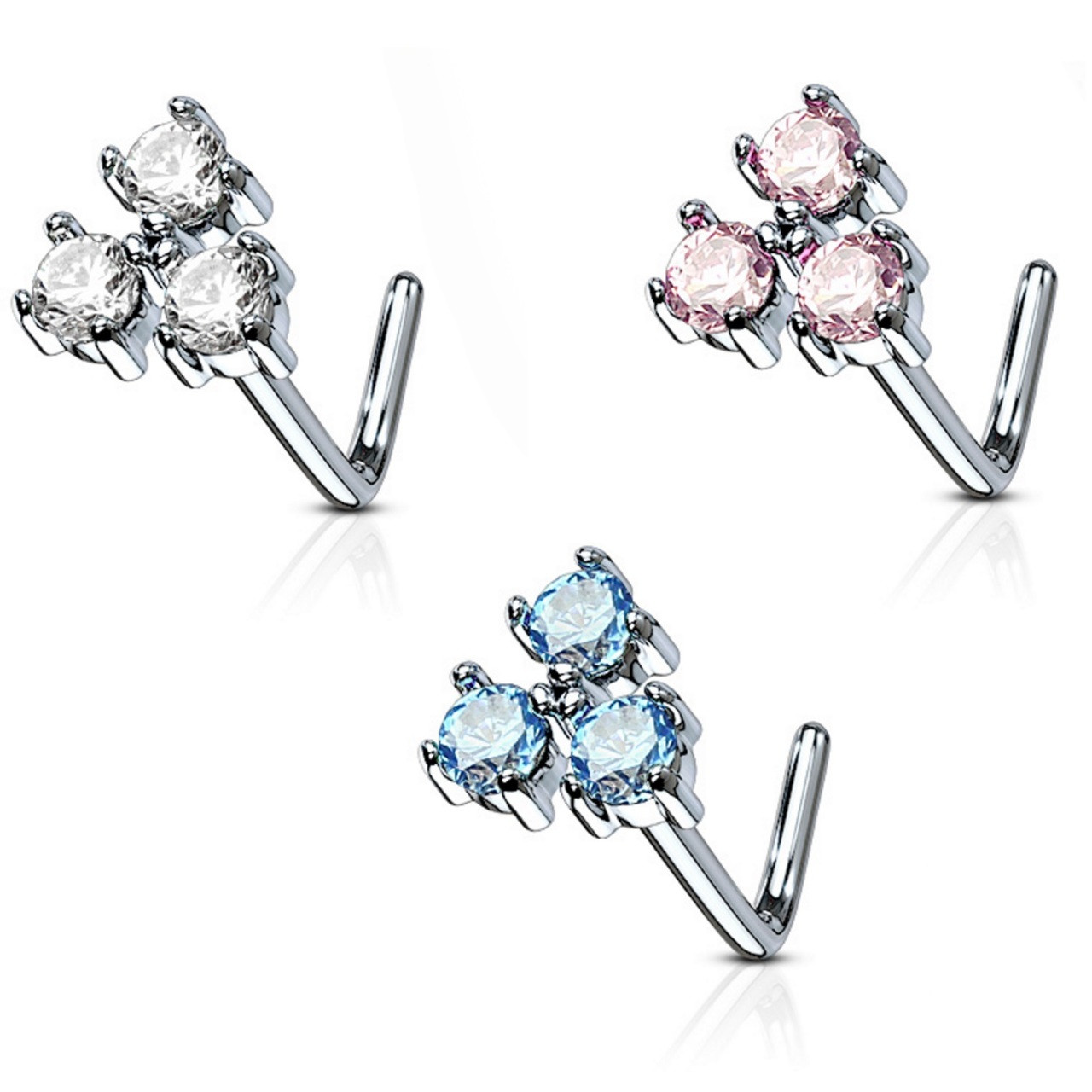 Five Gem Flower L Shaped Nose Ring 20G | BodyDazz.com