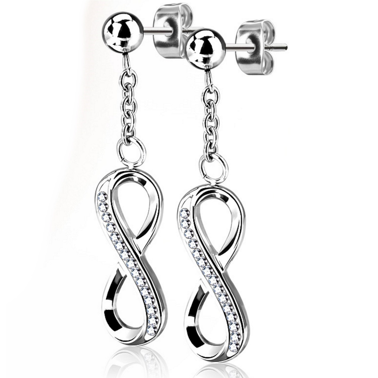 Ball Stud Infinity Symbol Dangle Steel Stud Earrings | BodyDazz.com
