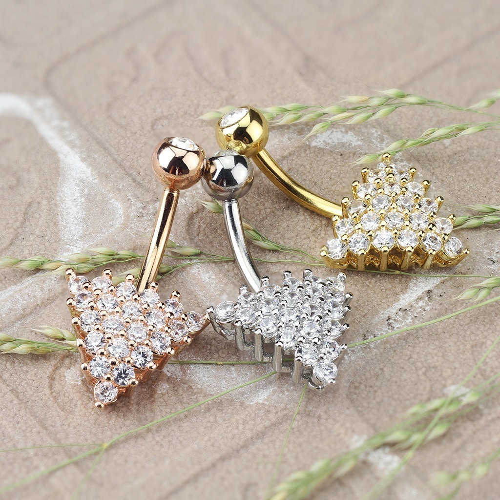 CZ Paved Triangle Steel Belly Ring | BodyDazz.com