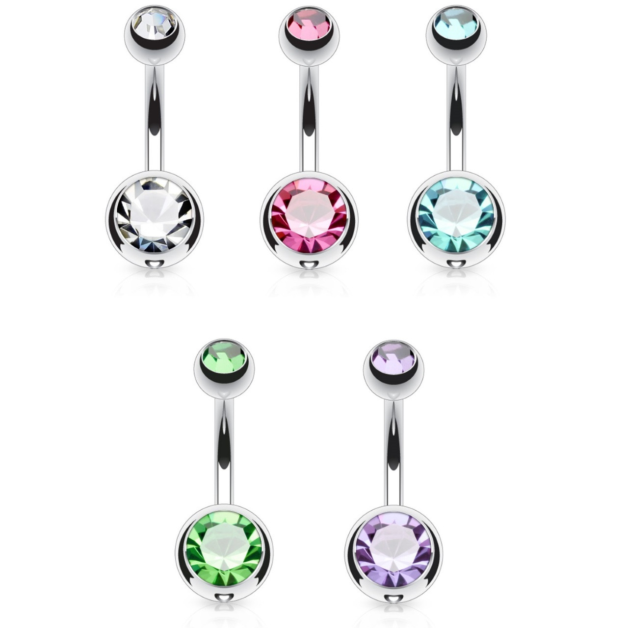 5-Color Set Double Jeweled Belly Rings | BodyDazz.com