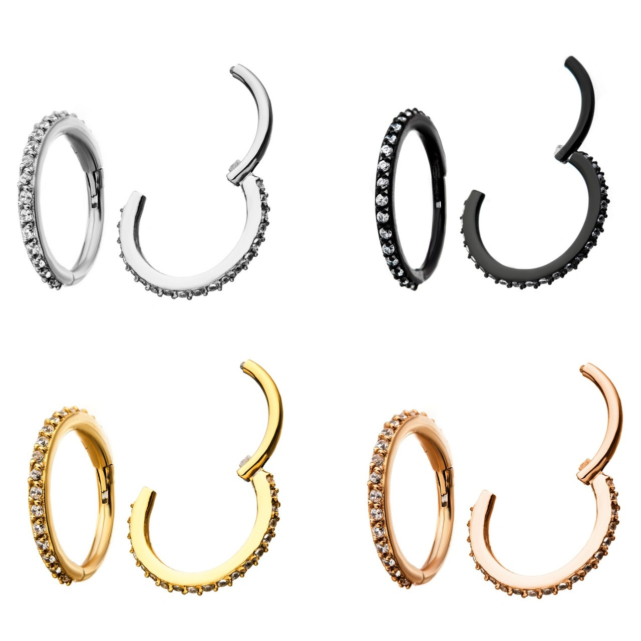 CZ Lined Pyramid Cut Hinged Segment Ring 16G | BodyDazz.com