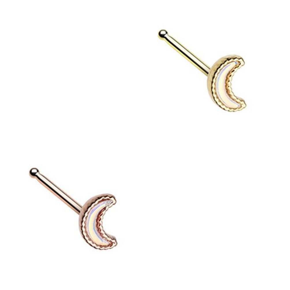 2-Pack Set Radiant Moon Nose Ring Bone Studs | BodyDazz.com