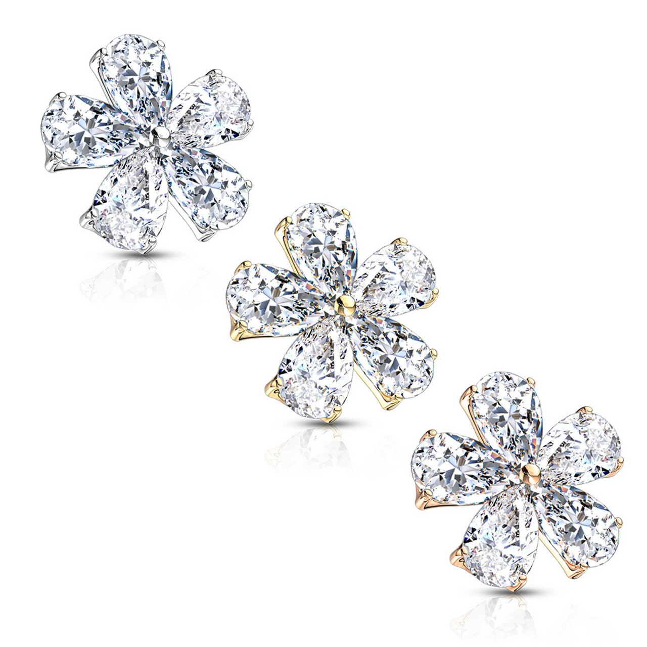 Pear CZ Gemmed Flower Steel Dermal Anchor Top | BodyDazz.com