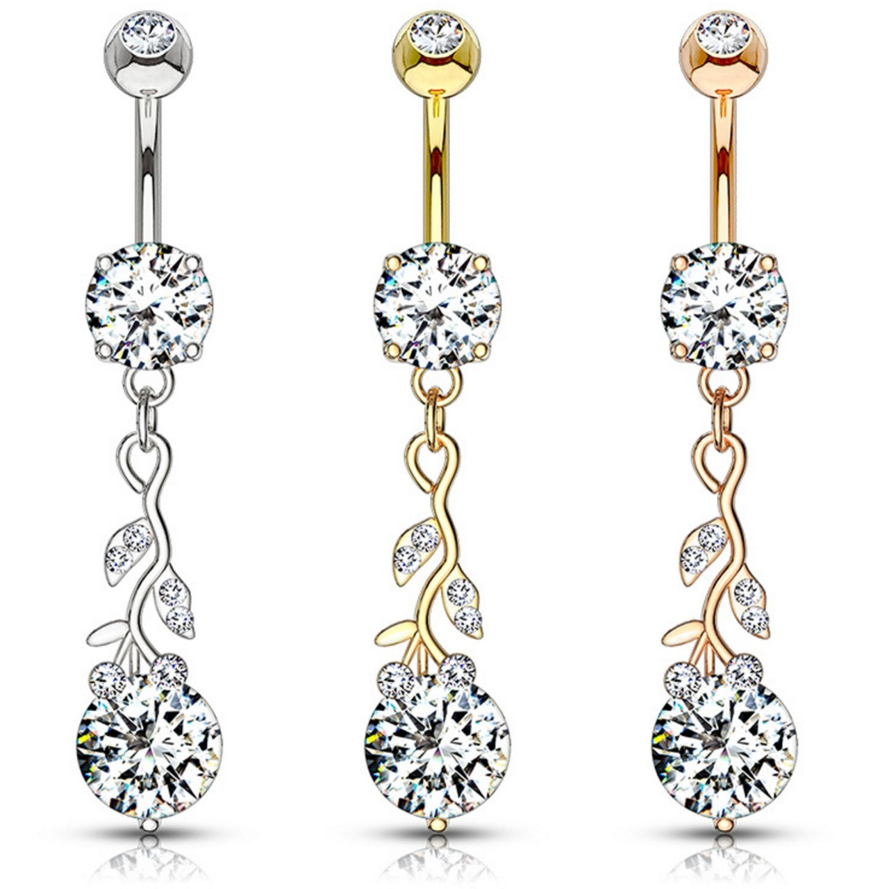 Super Jeweled Marquise CZ Dangle Steel Belly Ring | BodyDazz.com