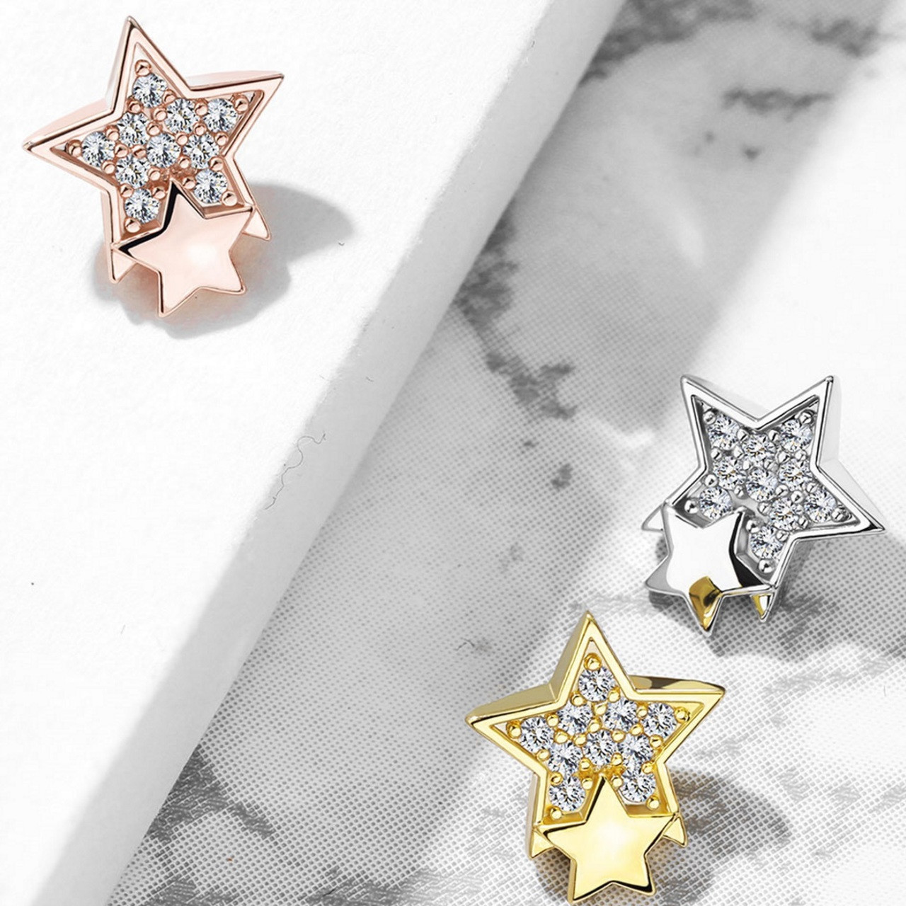 Double Star Surgical Steel Dermal Anchor Top | BodyDazz.com