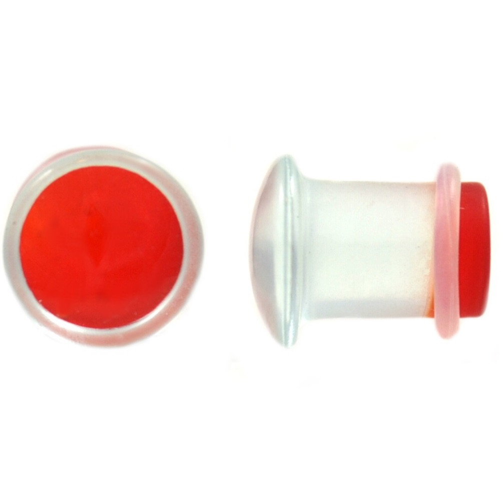 Convex Red & Clear Glass Single Flared Plugs (2g-1/2") | BodyDazz.com