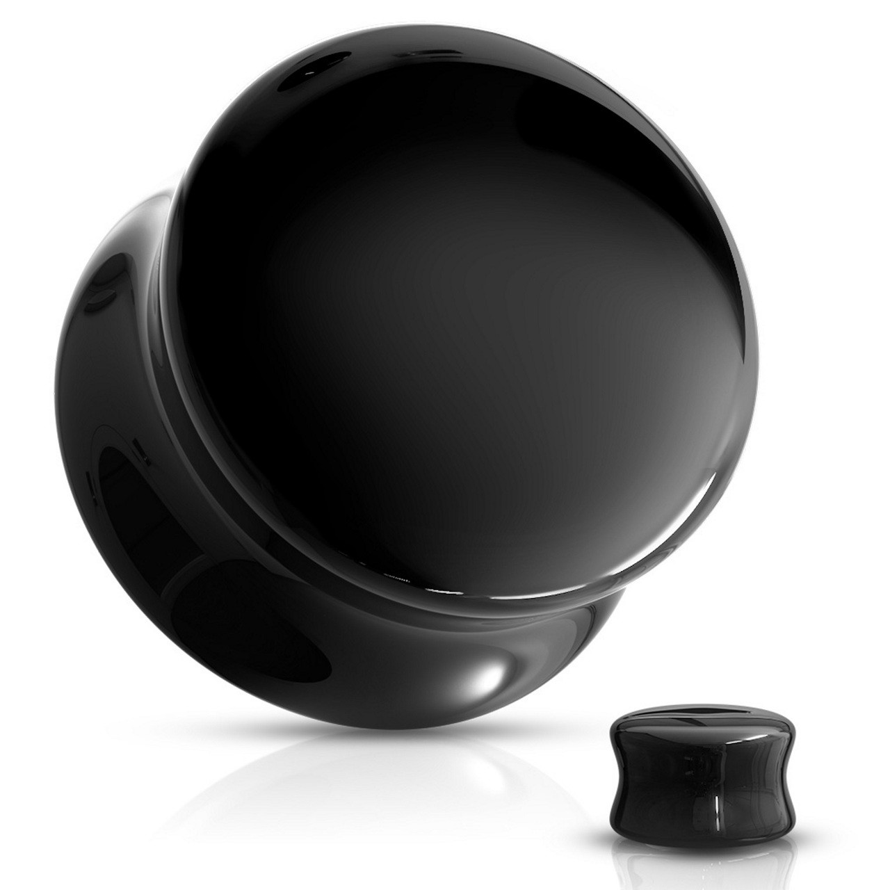 Black Glass Convex Double Flared Plugs (2g-5/8") | BodyDazz.com
