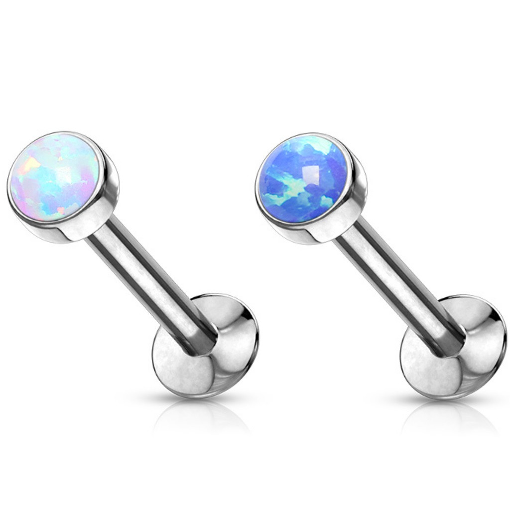 2PC Synthetic Opal Push Top Steel Labret Monroe Studs | BodyDazz.com