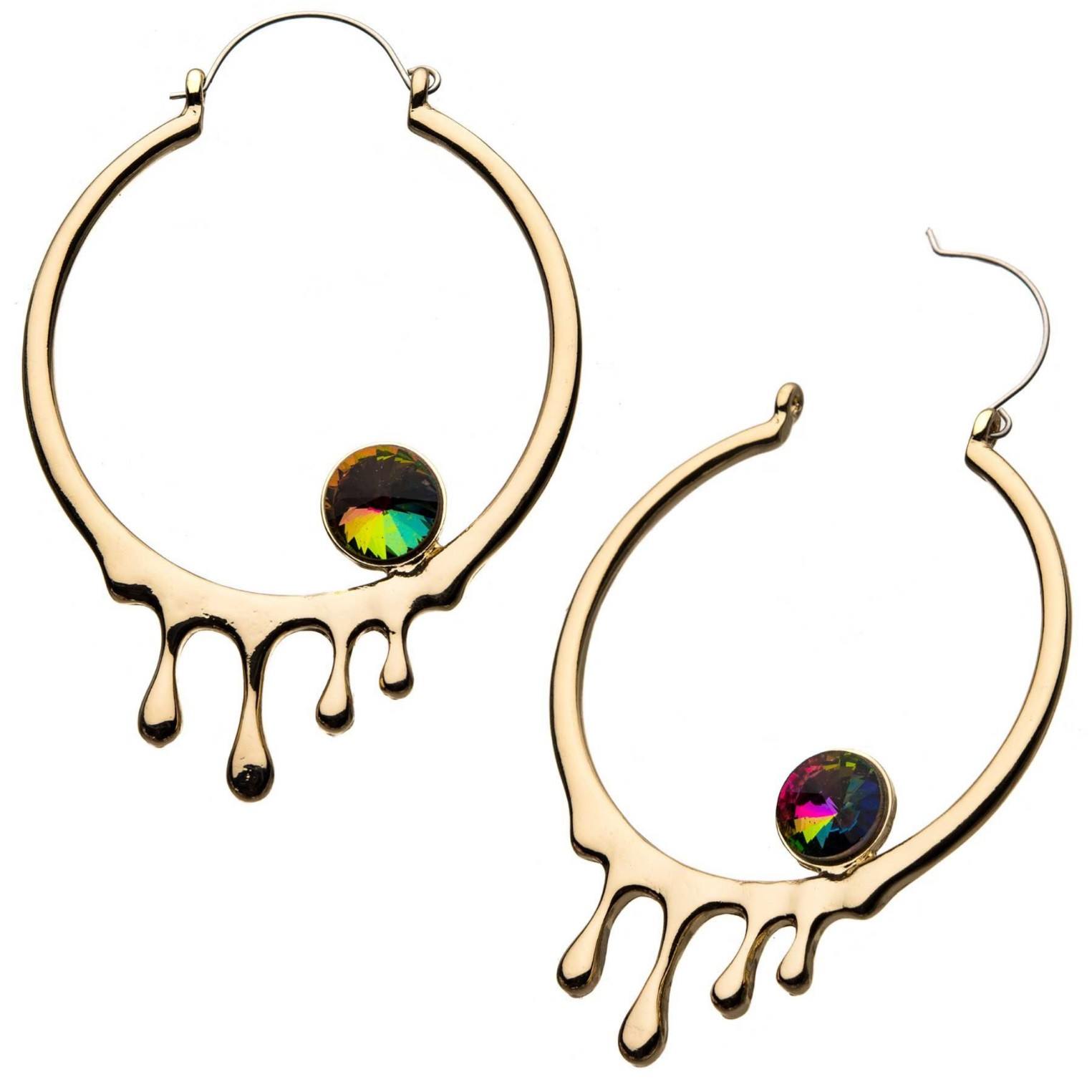 Goldtone Drip Steel Plug Hoop Earrings | BodyDazz.com